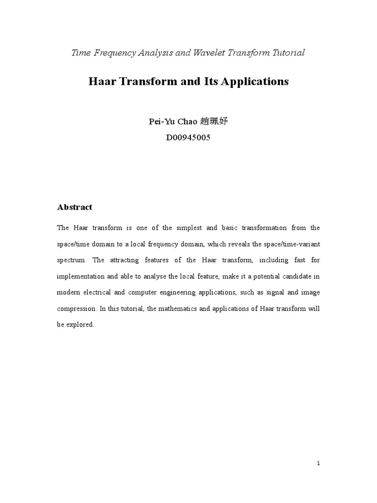 Haar Transform and Its Applications | PDF | Wavelet | Electrical ...