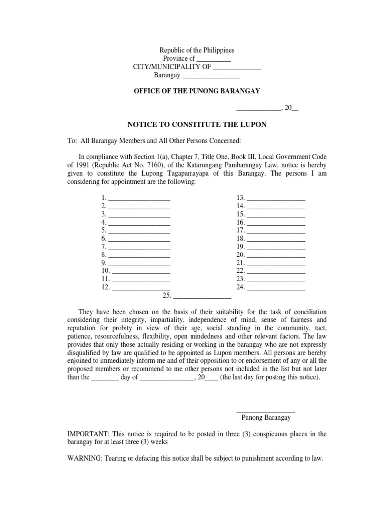 Barangay Lupon Appointment Notice | PDF | Legal Concepts | Social Institutions