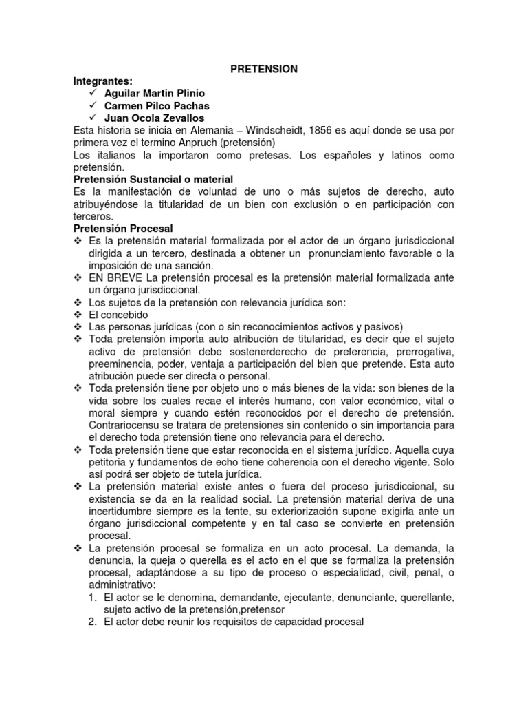 Tipos y Elementos de la Pretensión | PDF | Ley procesal | Demanda judicial