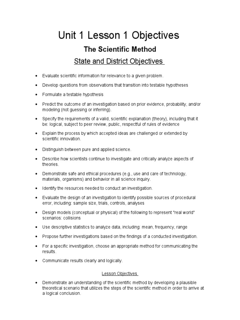 Unit 1 Lesson 1 The Scientific Method - 1 | PDF | Scientific Method ...