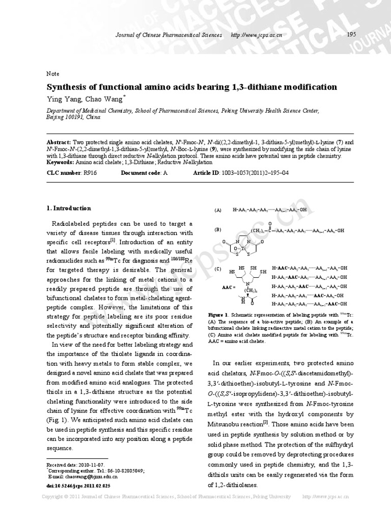 Synthesis of Functional Amino Acids Bearing 1,3-Dithiane Modification ...