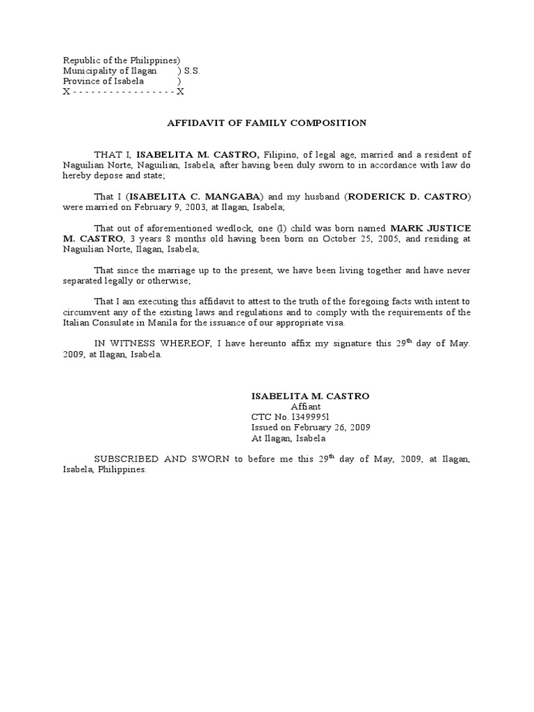 Affidavit of Family Composition | PDF