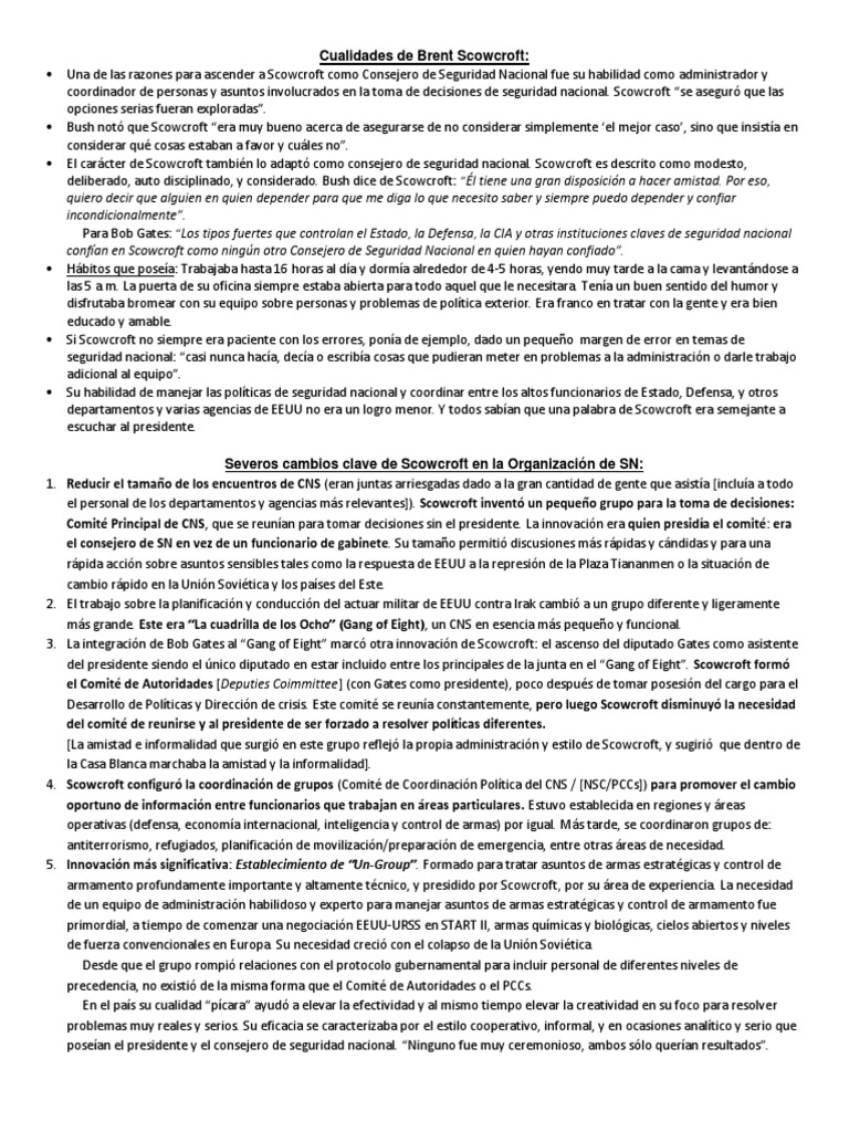 Cualidades y Logros de Brent Scowcroft | PDF | George W. Bush ...