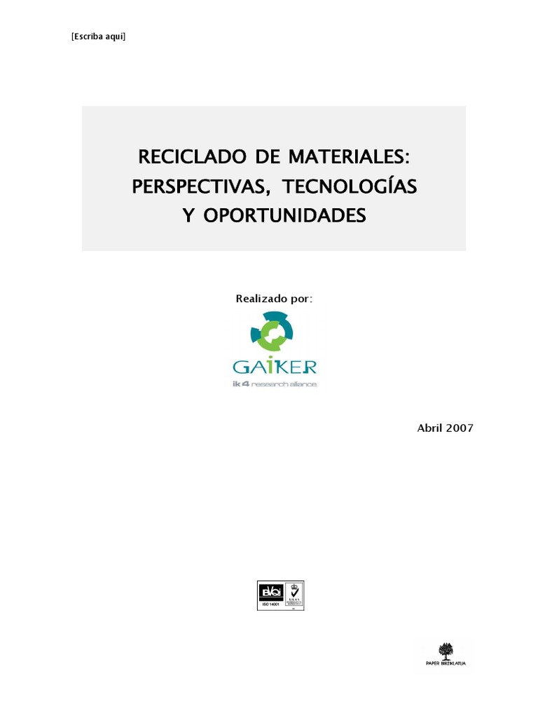 Informe Reciclaje | PDF | Reciclaje | Residuos