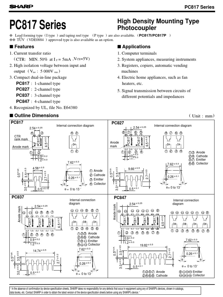 Sharp Microelectronics PC817 Datasheet | PDF | Anode | Electromagnetism