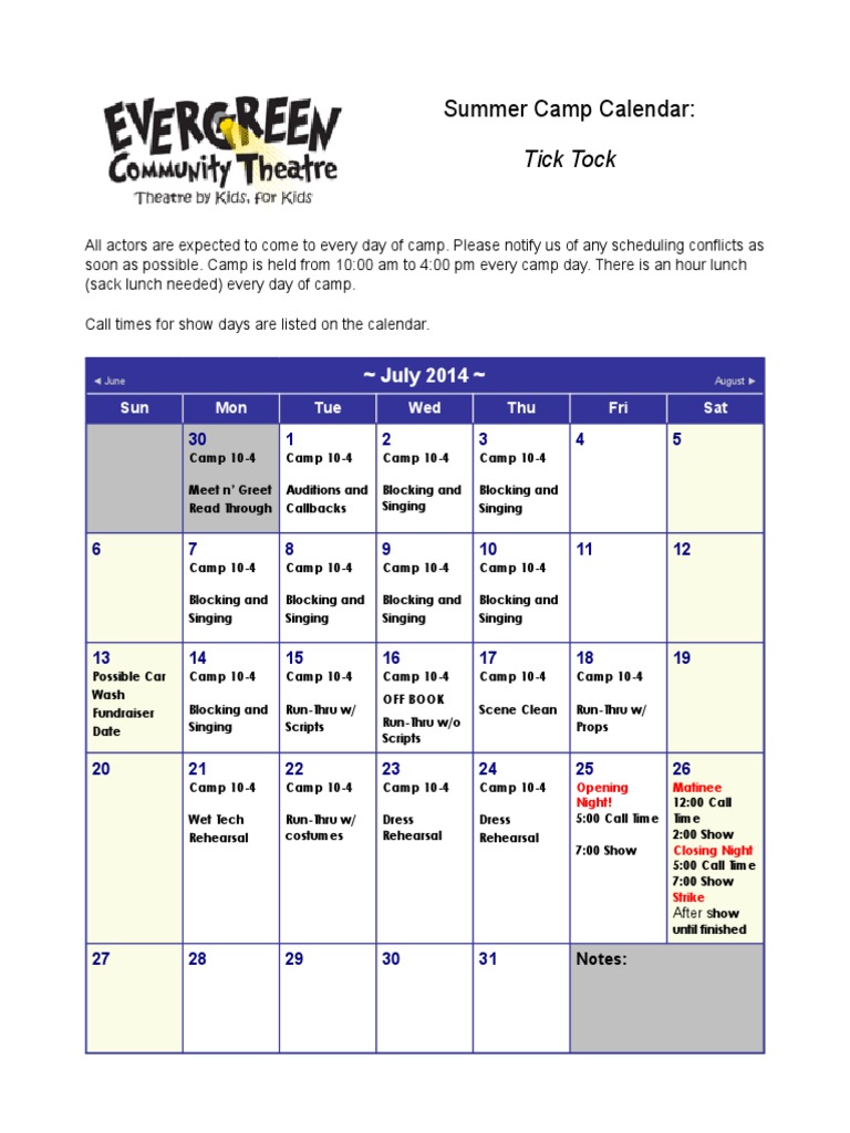 Camp Calendar | PDF | Art