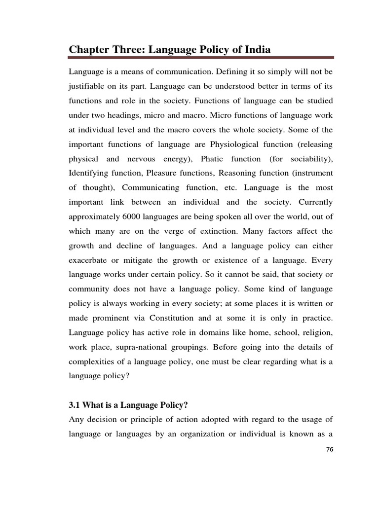 Chapter Three Language Policy of India - 10 - Chapter 3 | PDF ...