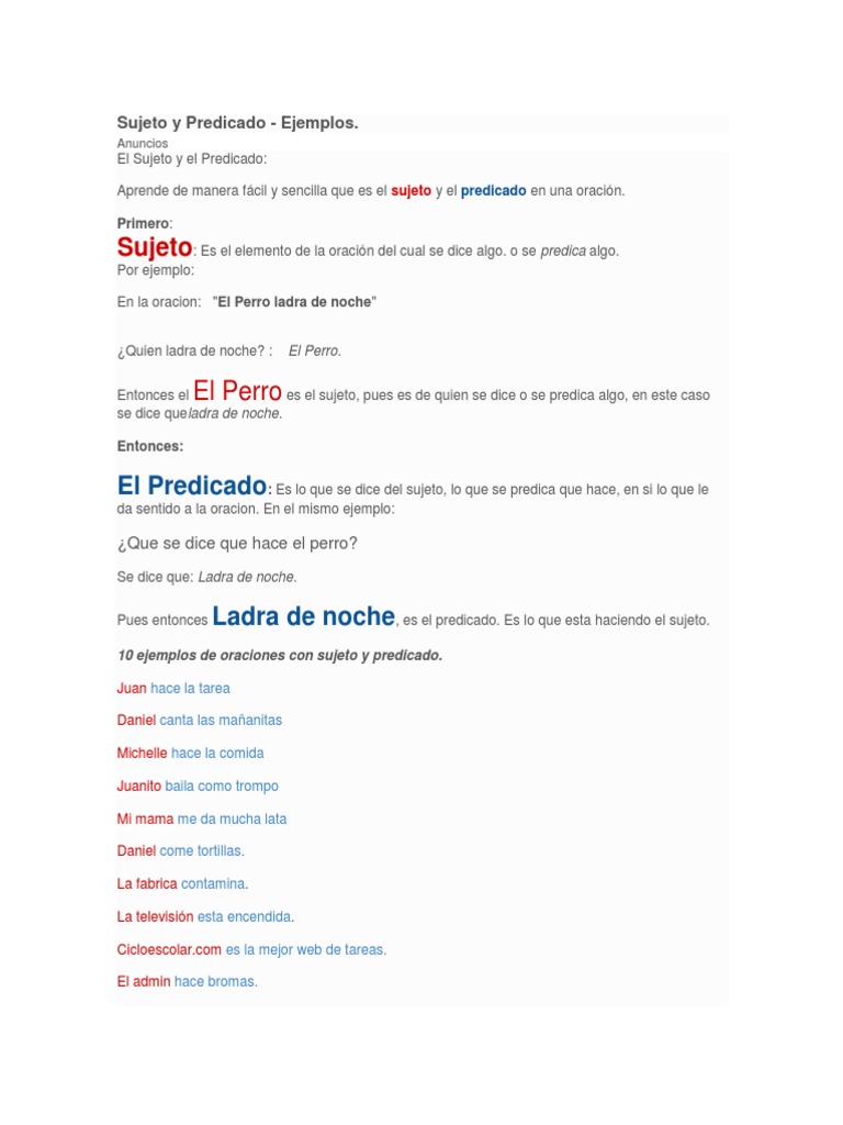Sujeto y Predicado | Descargar gratis PDF | Predicado (Gramática) | Verbo