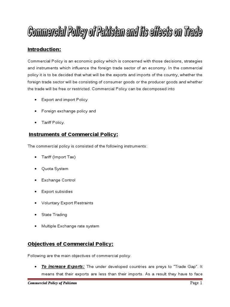 Pakistan's Commercial Policy Overview | PDF | Exports | Balance Of Payments