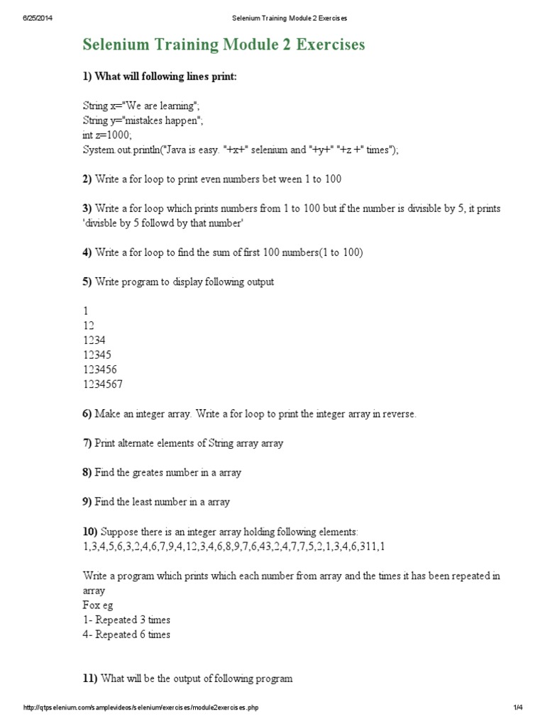 Selenium Training Module 2 Exercises Pdf Array Data Structure String Computer Science 