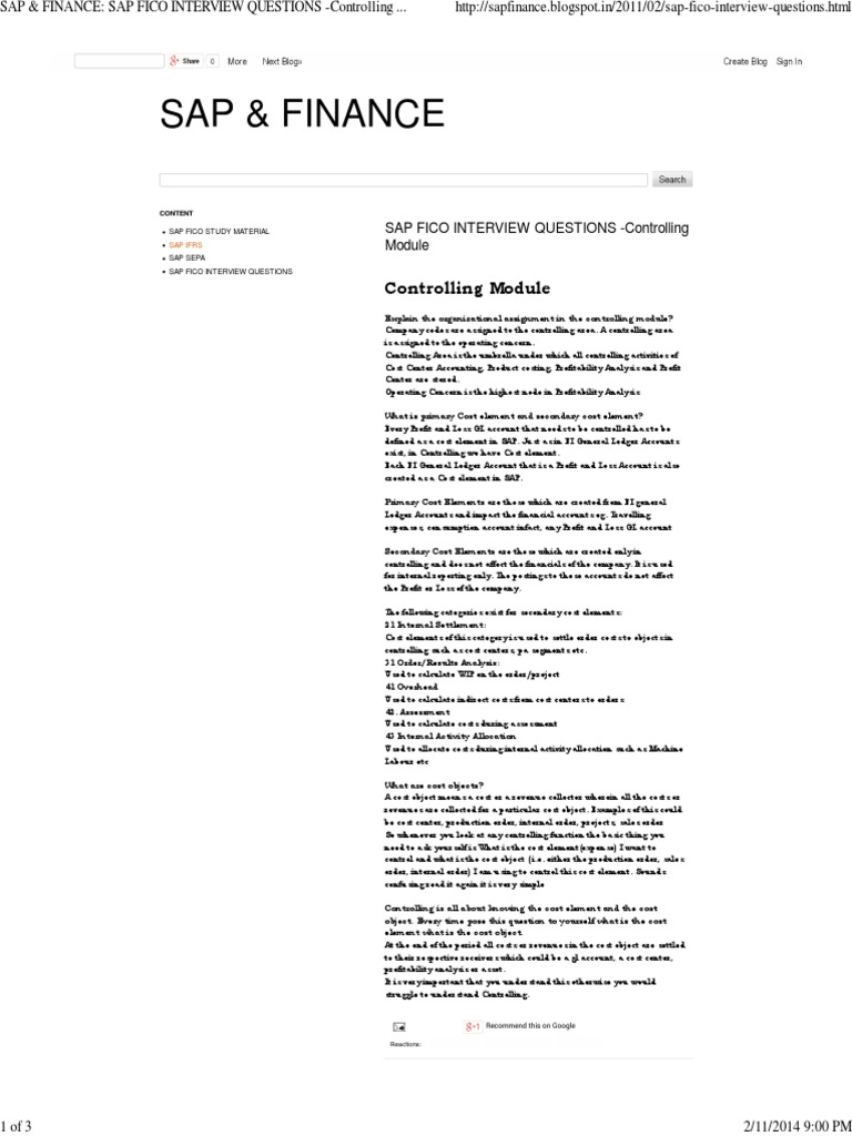 Sap & Finance: Controlling Module | PDF | Business Economics | Earnings