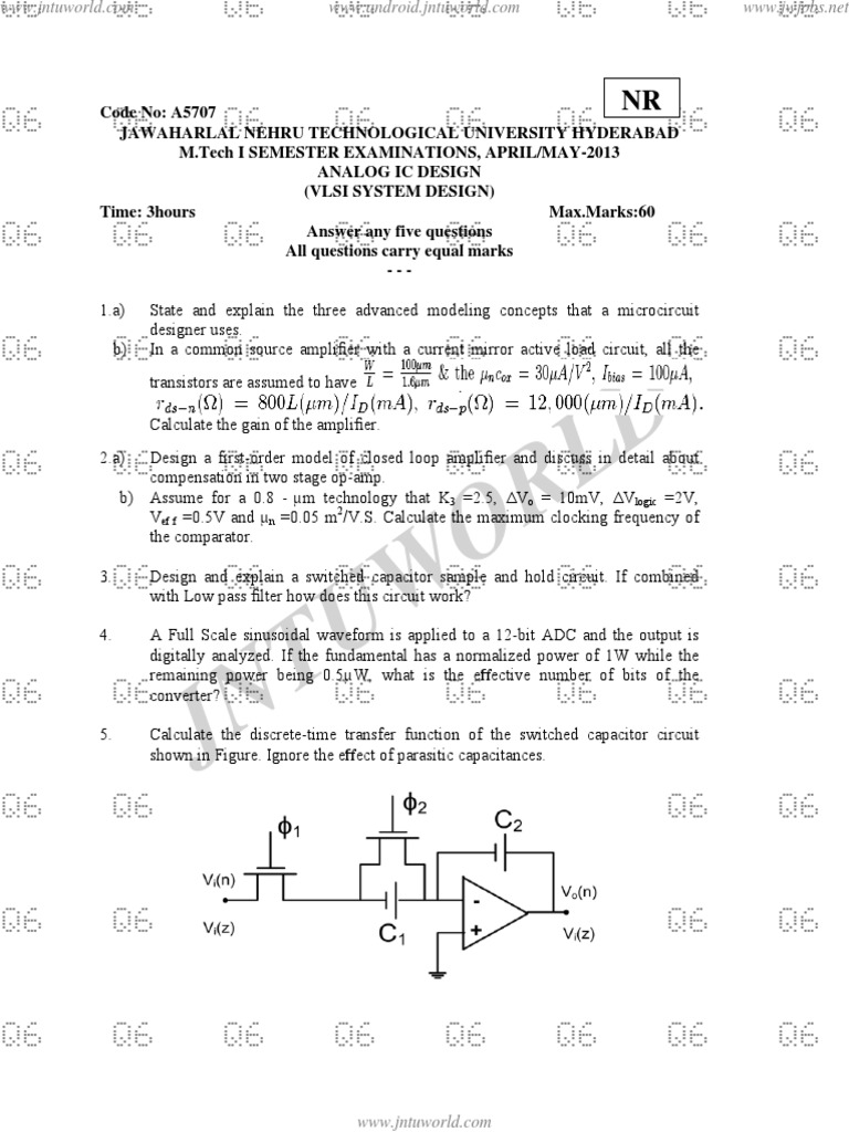 JNTU Analog IC Design Exam Questions on Modeling Concepts, Op-Amp ...