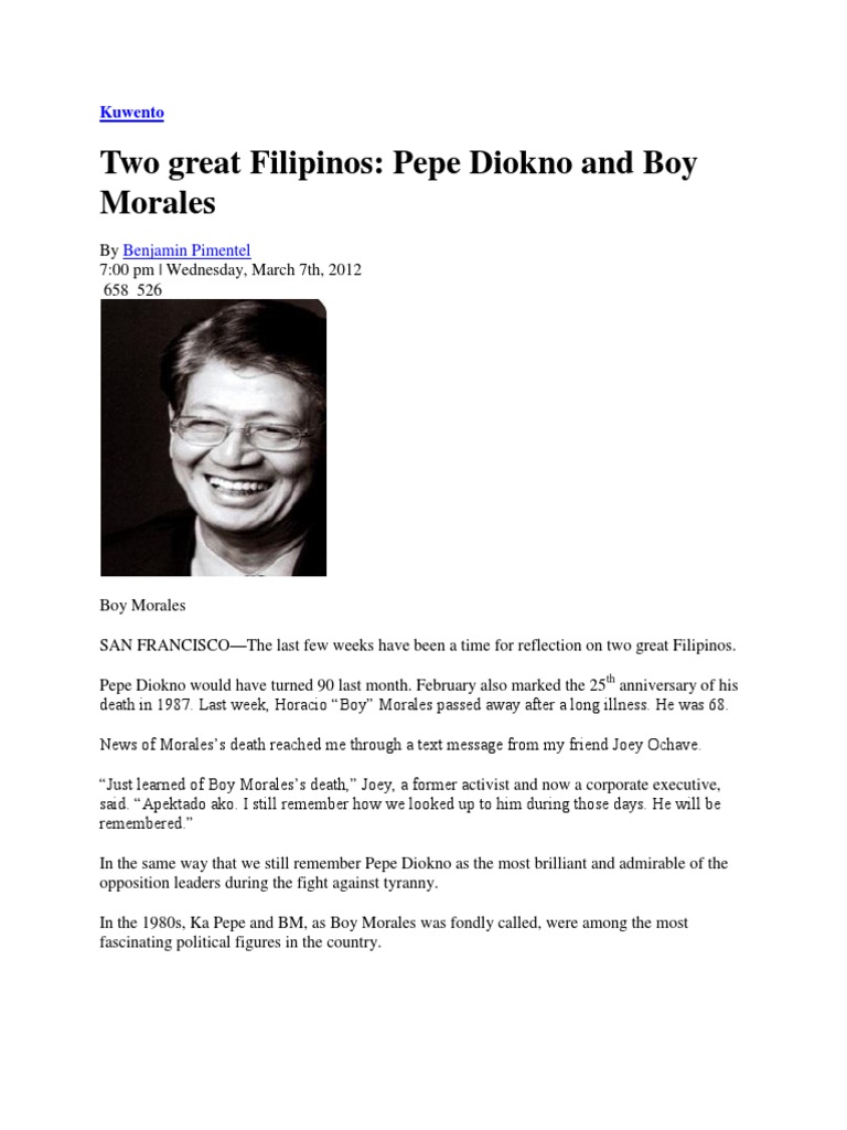 Remembering Two Filipino Heroes: Pepe Diokno and Boy Morales | PDF | Philippines | Government