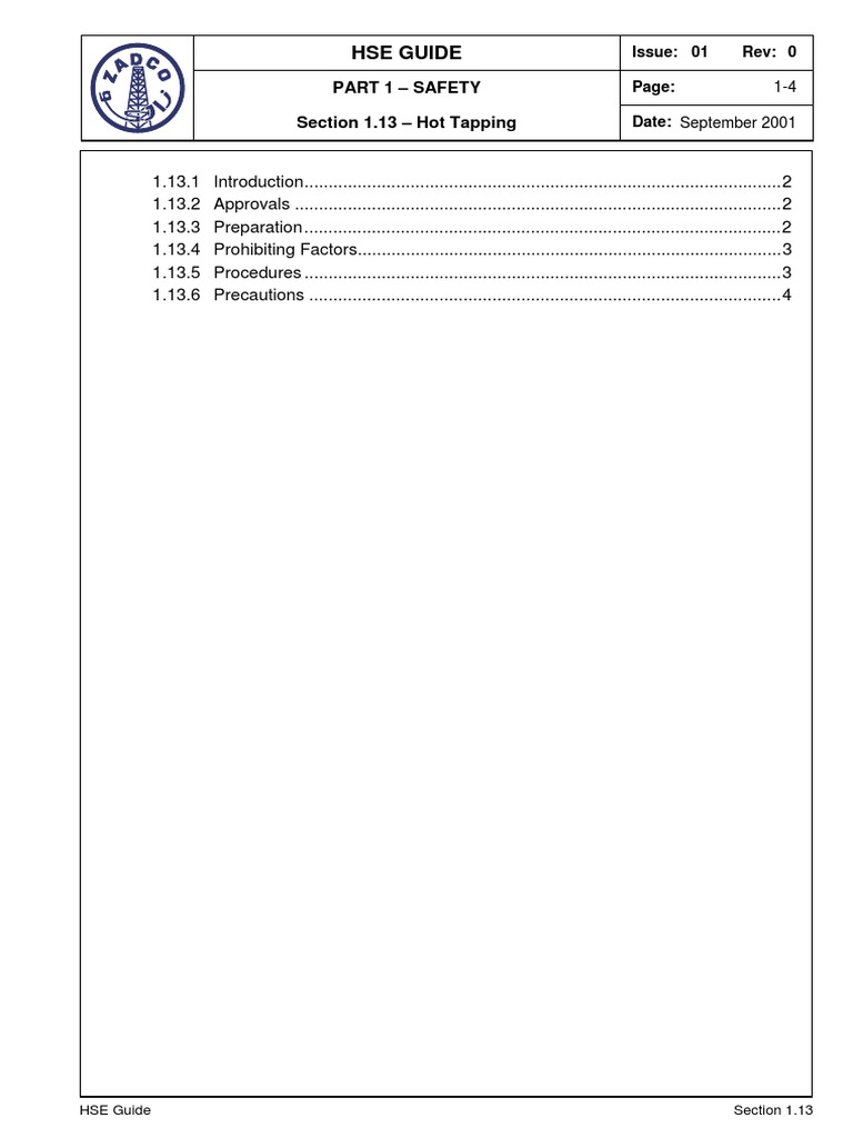 Hot Tapping Safety Procedures Guide | PDF | Welding | Construction
