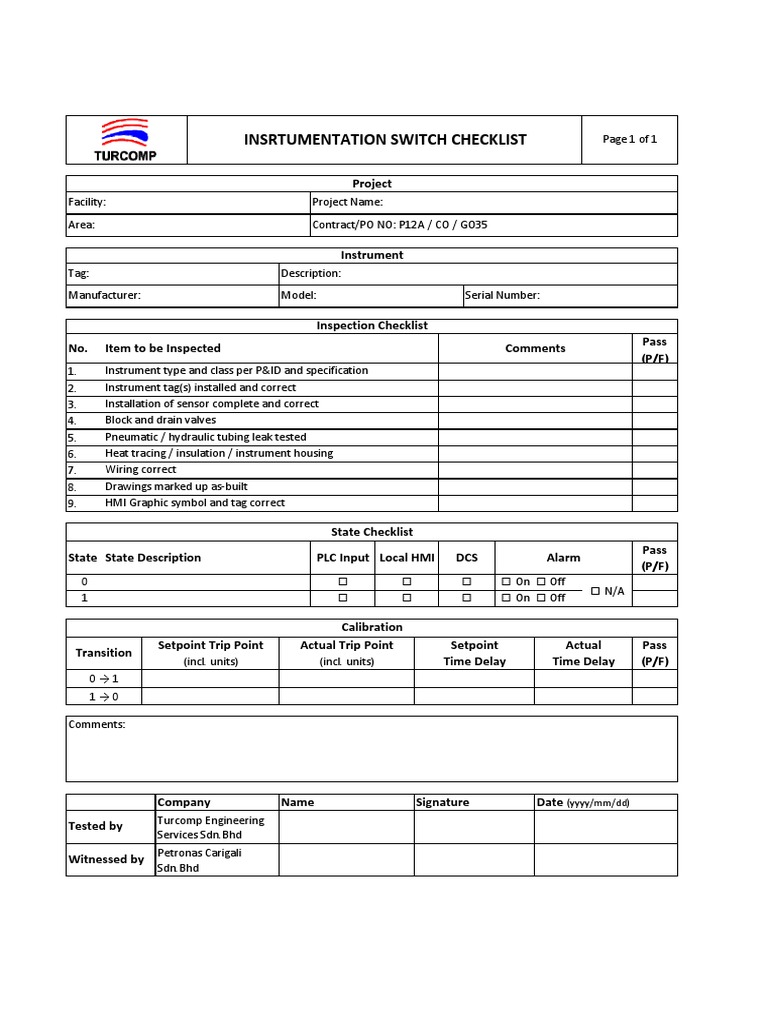 6 - APPENDIX 19 - 24 Instrument Installation Procedure Checklist | PDF | Programmable Logic ...