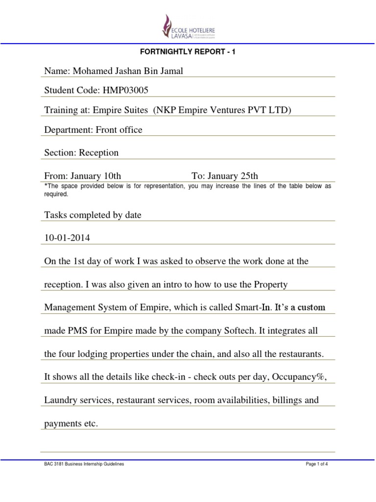 Fortnightly Report | PDF | Service Industries | Hotel And Accommodation
