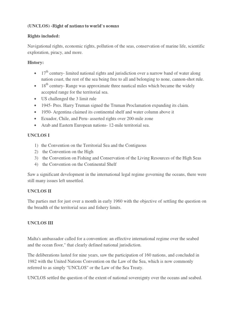 (UNCLOS) - Right of Nations To World's Oceans Rights Included | PDF ...