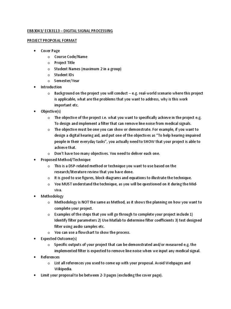 Project Proposal Outline For DSP 123 | PDF | Digital Signal Processing | Filter (Signal Processing)