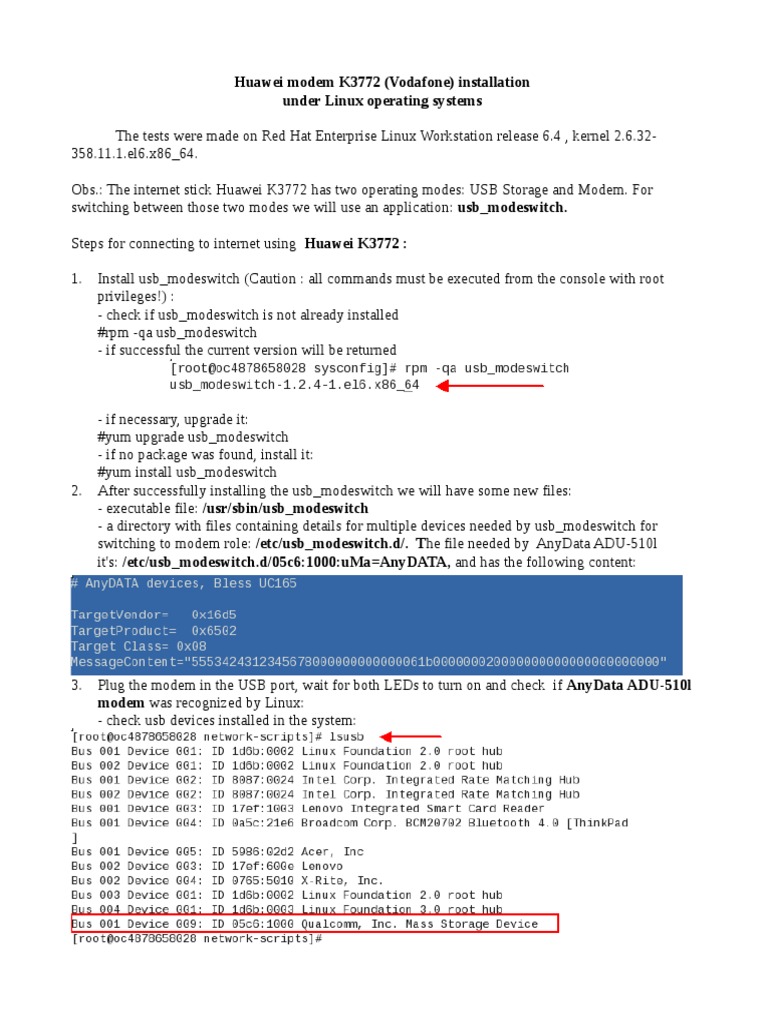 Huawei K3772 Modem Setup on Linux | PDF | Computer Architecture | Software