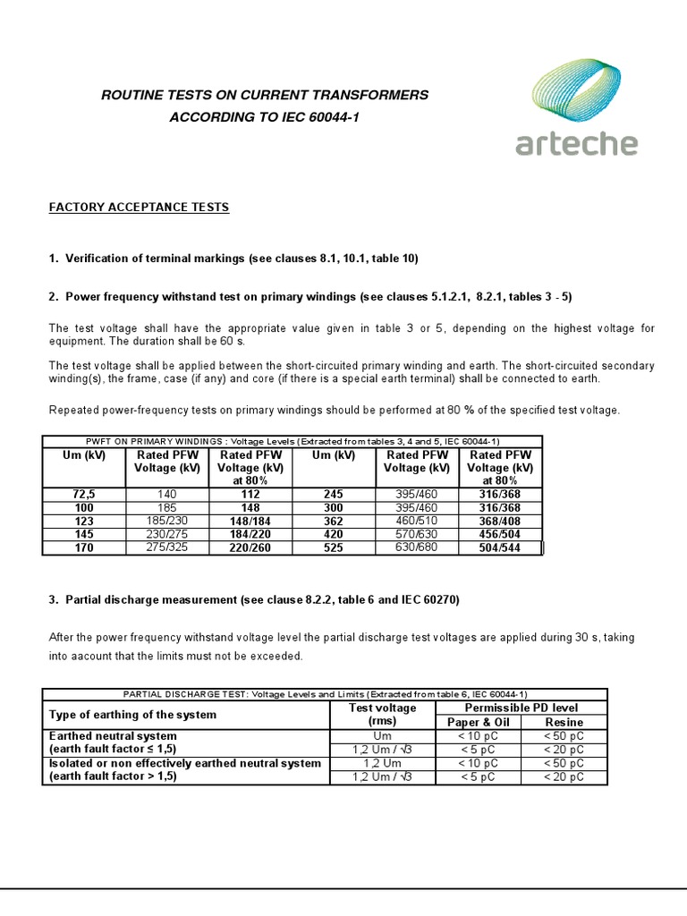 Explanation of RoutineTests For FATs On Current Transformers According ...