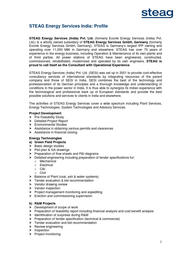 STEAG Energy Services (India) Pvt. Ltd. - Profile | PDF | Power Station ...