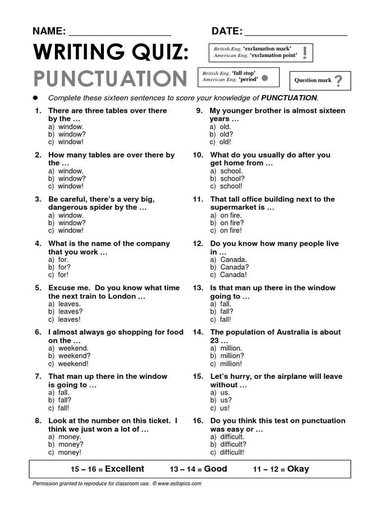 Esl Topics Quiz Punctuation | PDF | Ellipsis | Punctuation