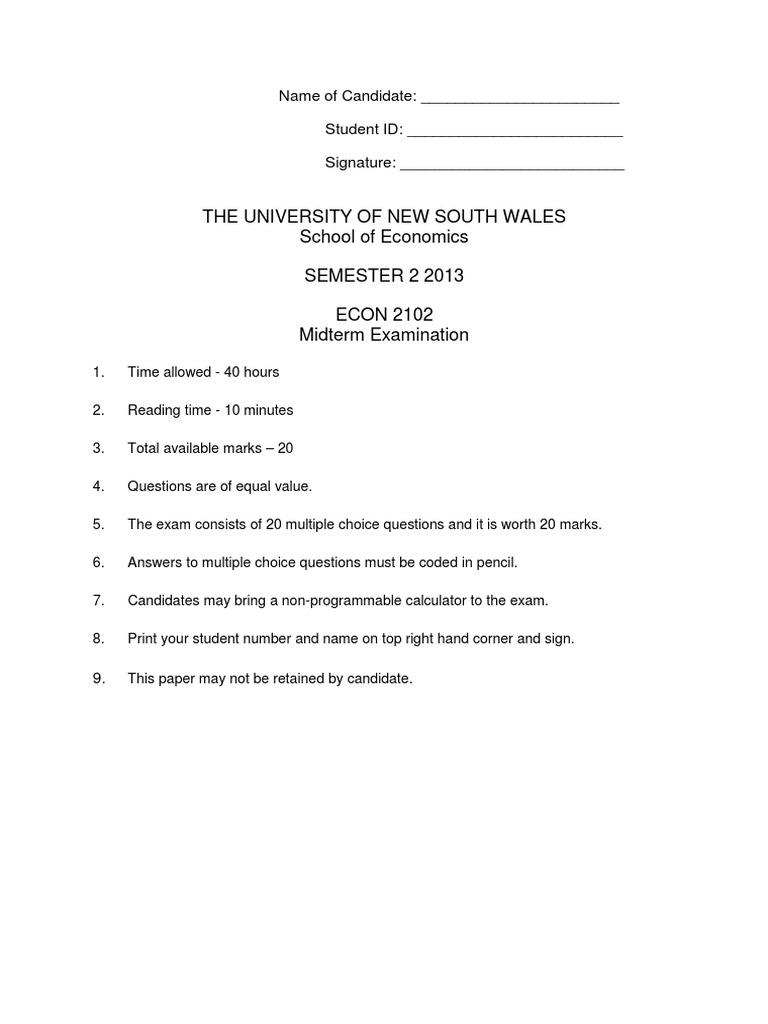 Econ2102 Midtermexam Questions and Answers | PDF | Labour Economics | Gross Domestic Product