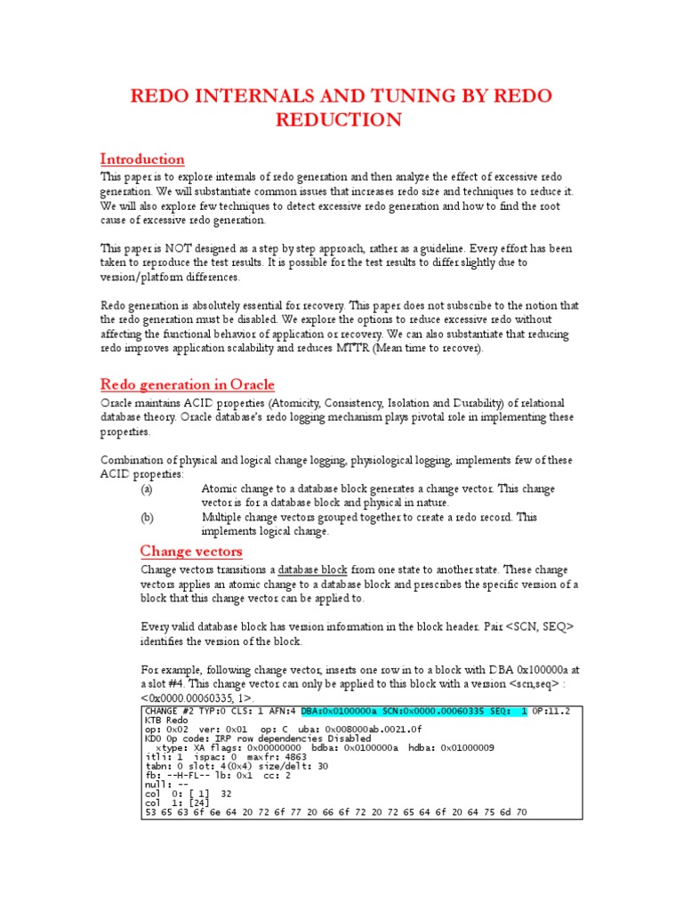 Redo Internals and Tuning by Redo Reduction Doc1 PDF | PDF | Database Index | Array Data Structure