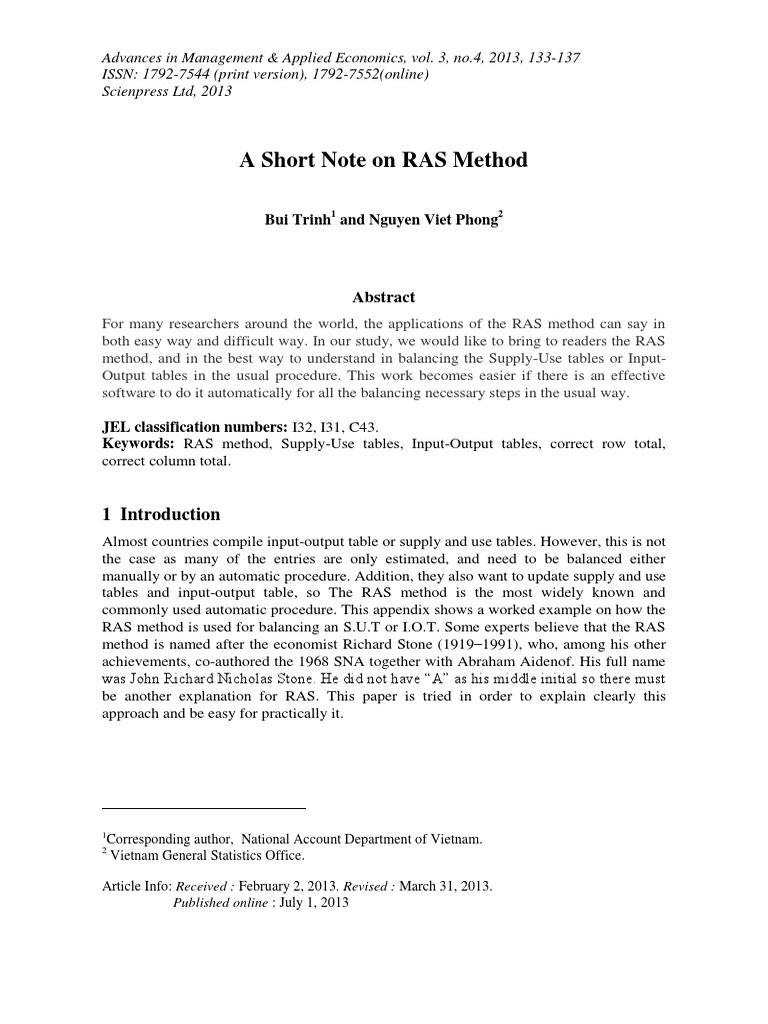 RAS Method | Input–Output Model | Matrix (Mathematics)