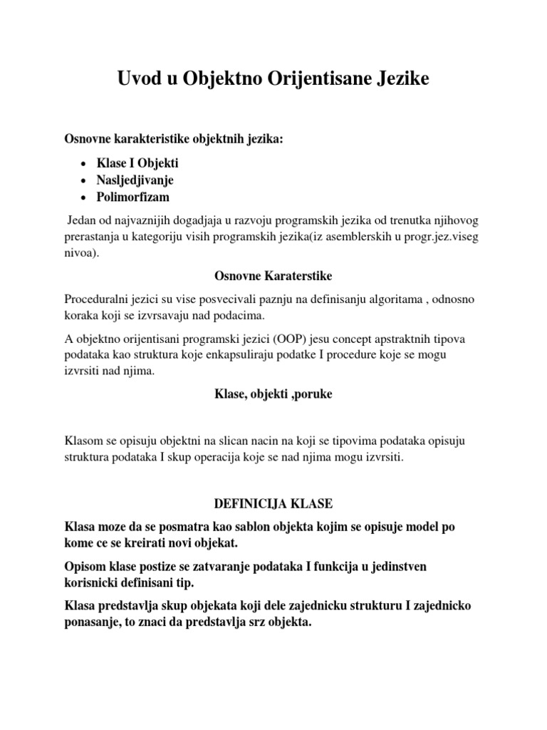 Objektno Orijentisano Programiranje Programski Jezik C++ | PDF