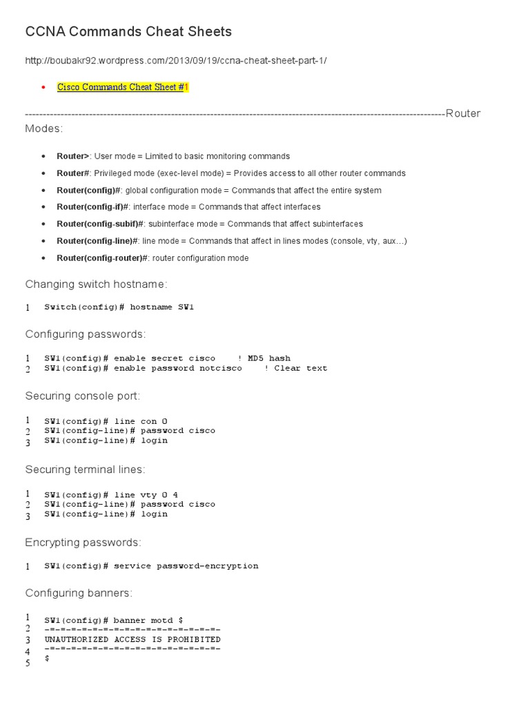 CCNA Cheat Sheets | Ip Address | Computer Networking