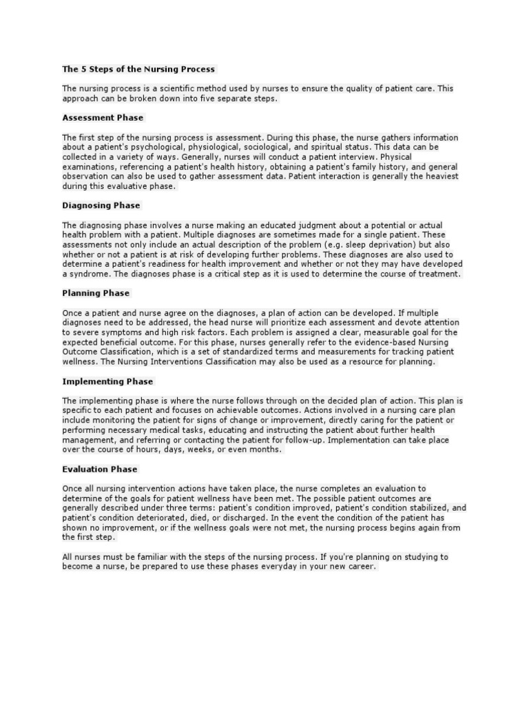 5 Steps of the Nursing Process | PDF | Psychological Evaluation | Nursing