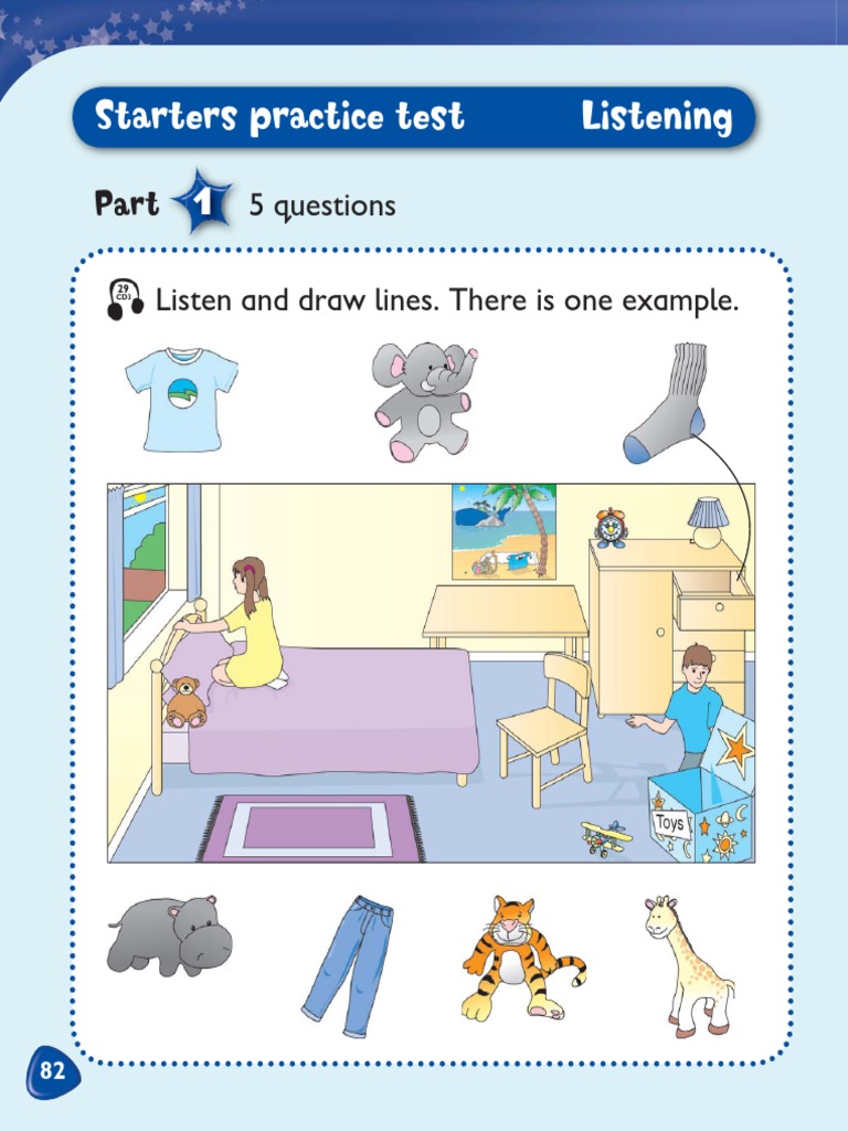 Starters Practice Test Listening: 5 Questions Listen and Draw Lines ...