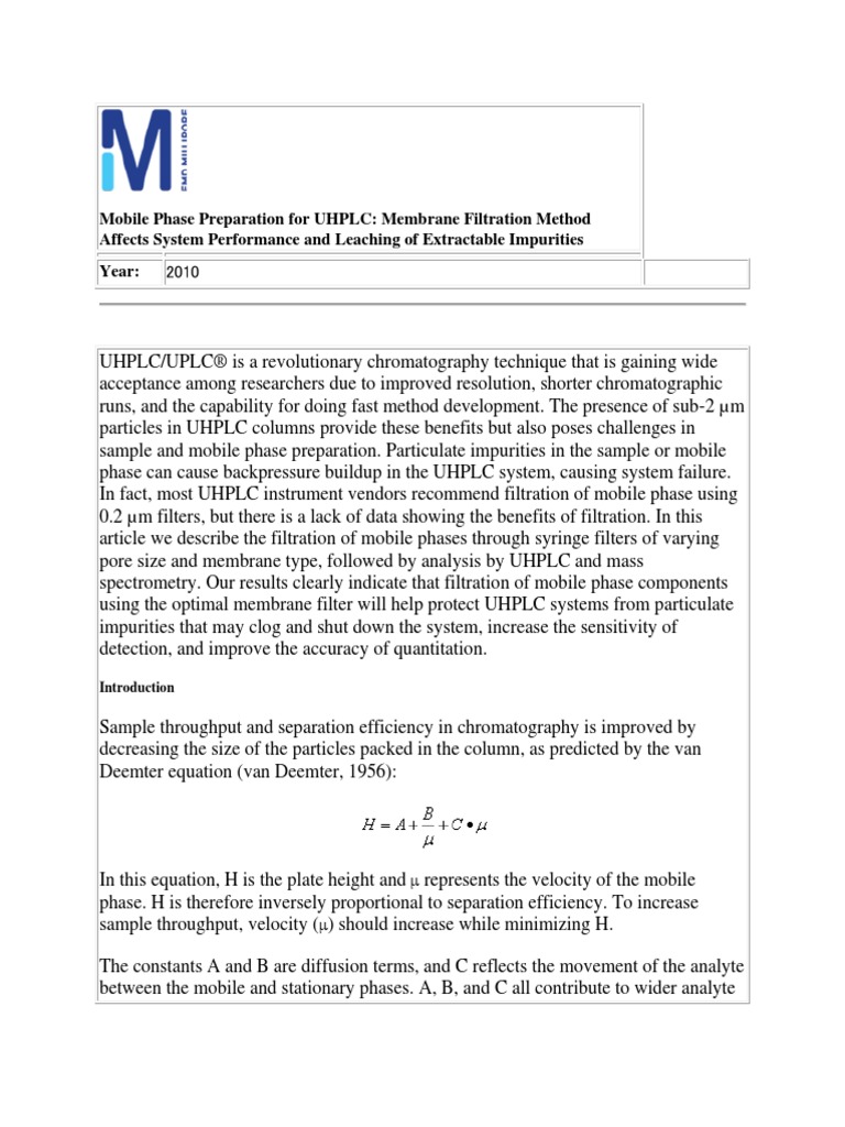 UHPLC Mobile Phase Filtration Impact | PDF | High Performance Liquid ...
