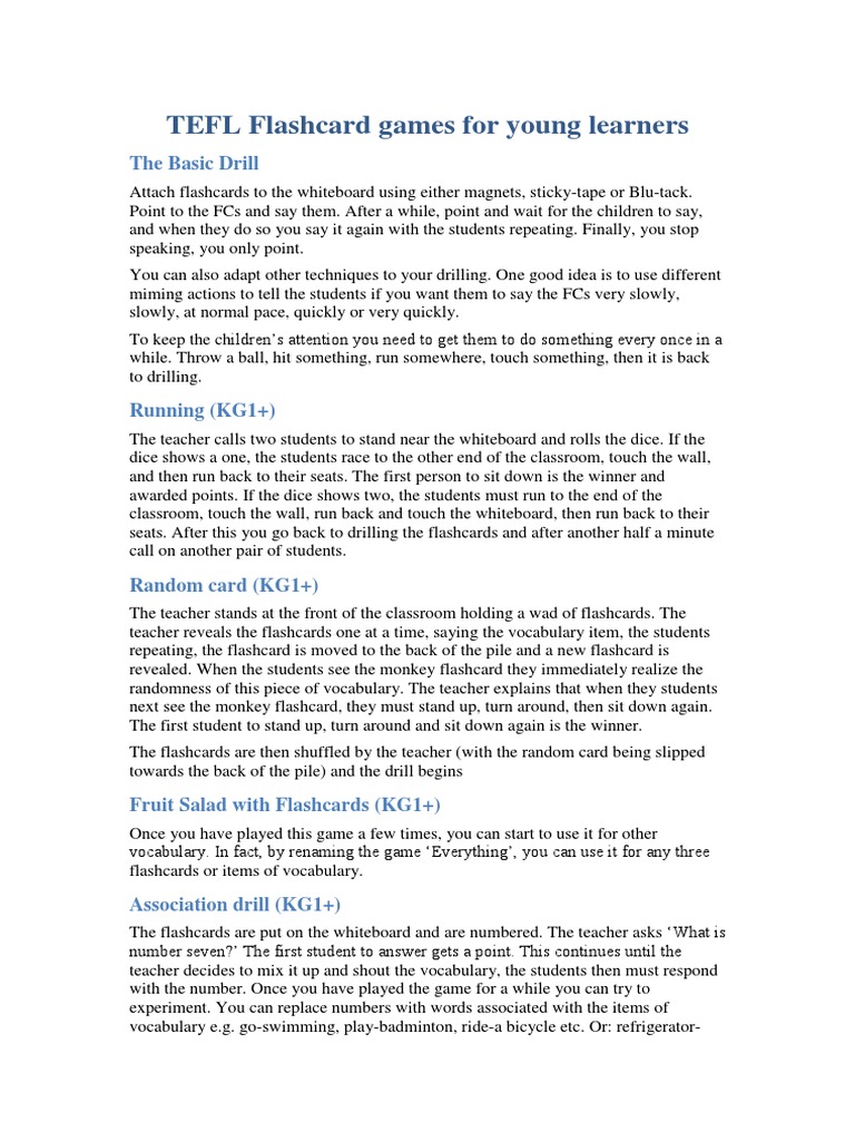 TEFL Flashcard Games For Young Learners | PDF | Flashcard | Classroom