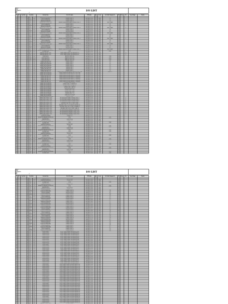 Instrumentation I/O List Overview | PDF | Valve | Tools