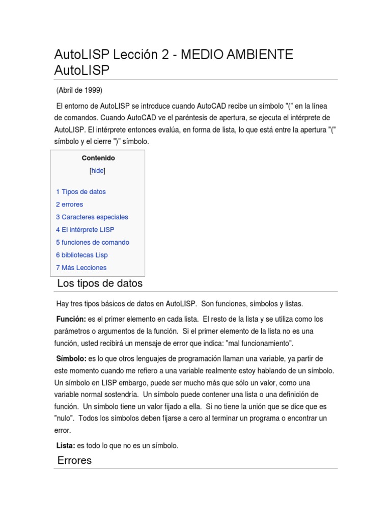 Autolisp Lección 2 - Medio Ambiente Autolisp | PDF | Comillas | Función ...