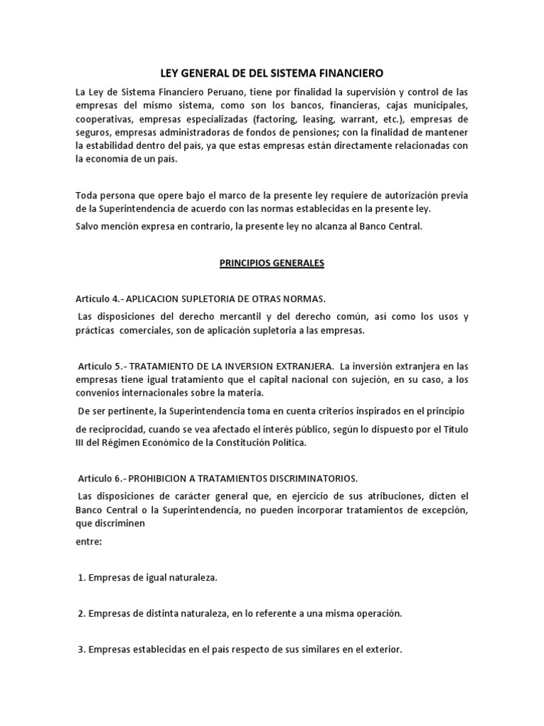 Ley General Del Sistema Financiero Peruano | PDF | Bancos | Seguro