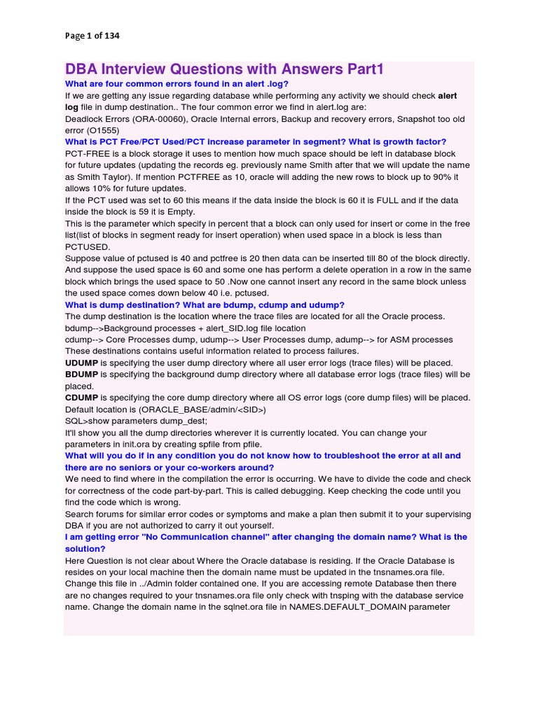 DBA Interview Questions With Answers Part1 | PDF | Oracle Database | Backup