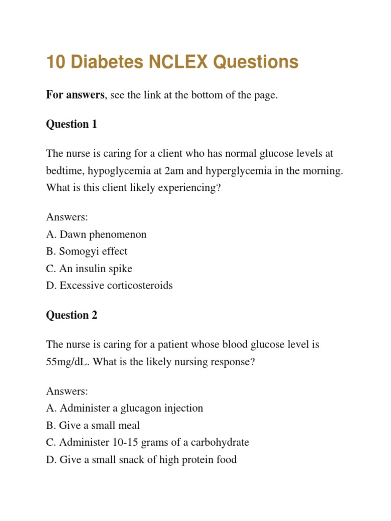 Understanding Diabetes Through NCLEX-Style Questions | PDF ...