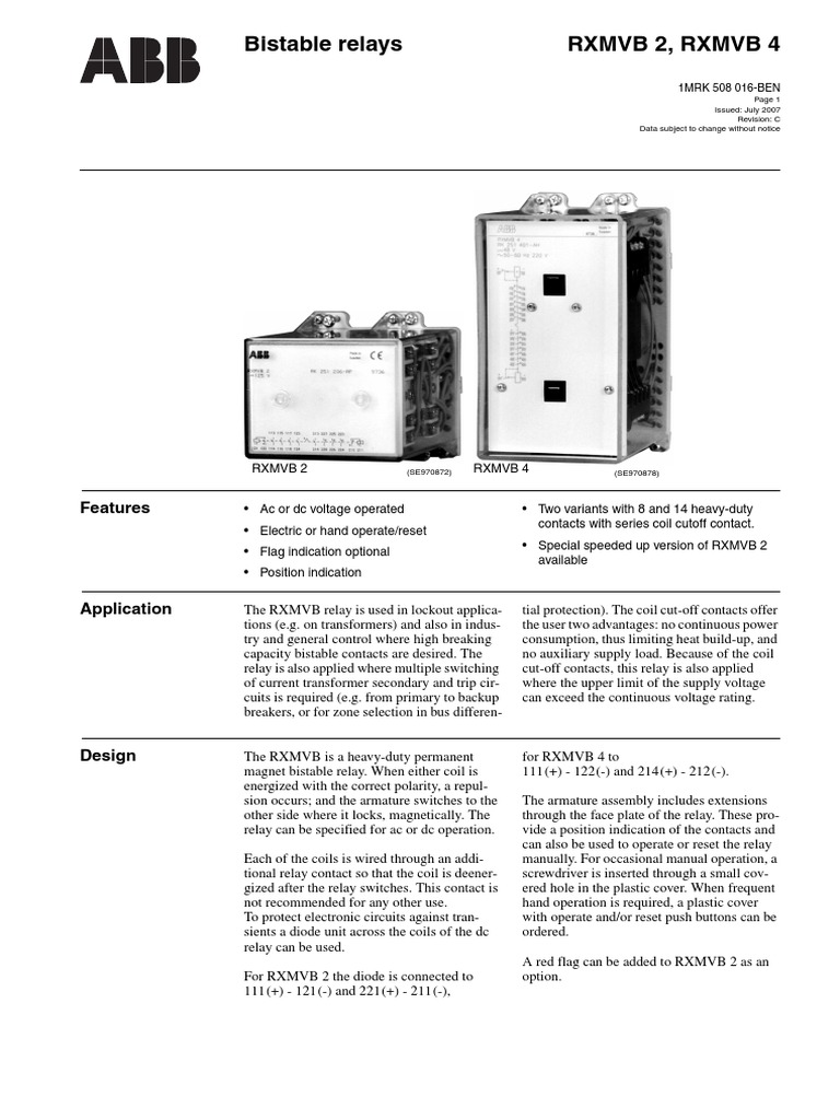 Bistable Relays RXMVB 2 and RXMVB 4 | PDF | Relay | Inductor