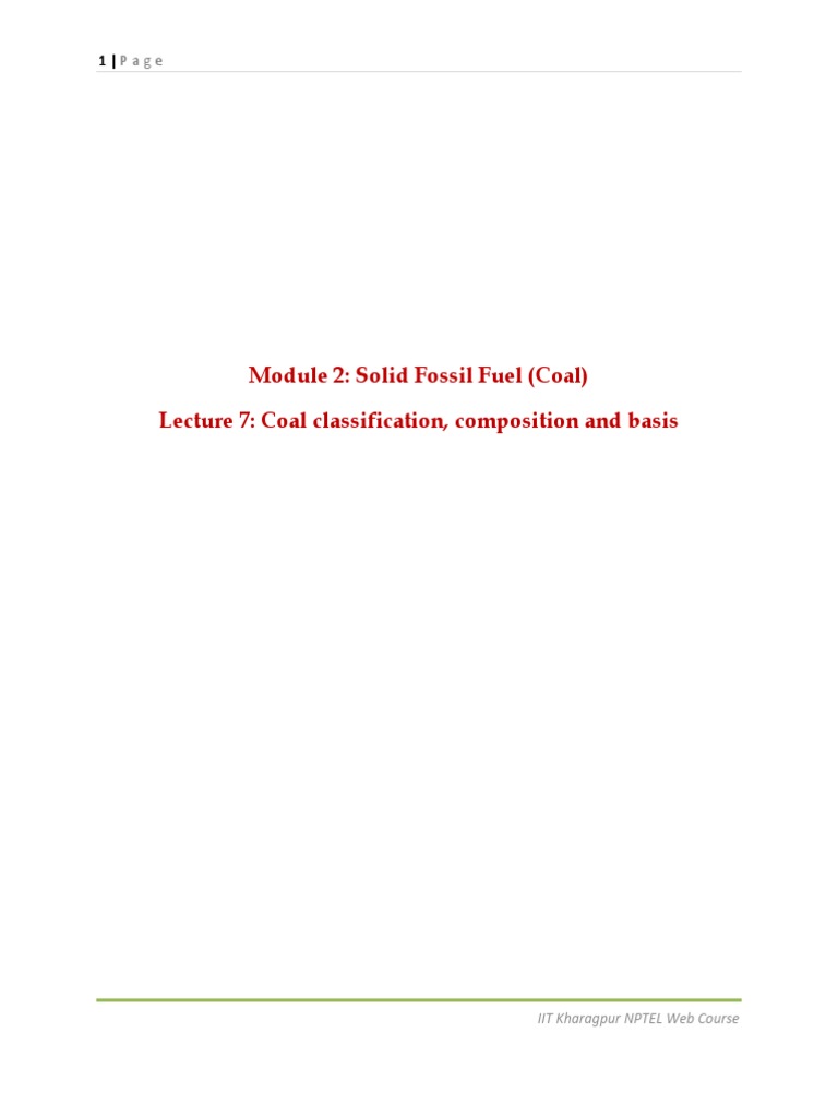 Module 2: Solid Fossil Fuel (Coal) Lecture 7: Coal Classification ...