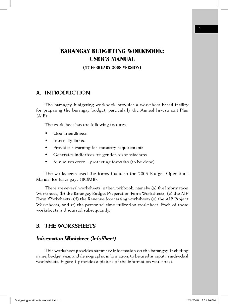 Barangay Budgeting Workbook: User'S Manual: A. Introduction A ...