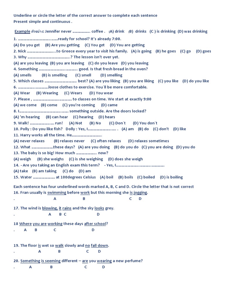 Present Simple and Continuous Test | PDF