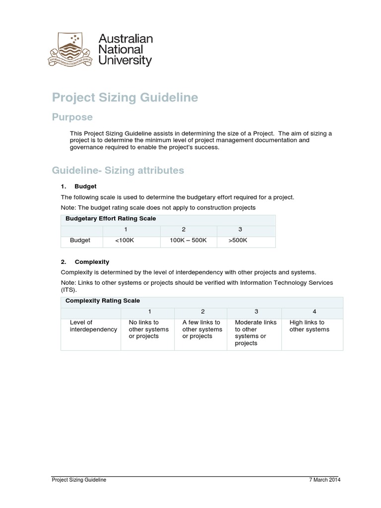 Project Sizing Guideline: Purpose | PDF | Risk | Governance
