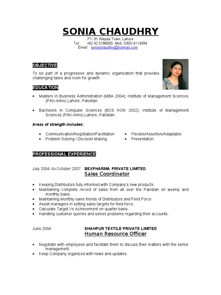 Sonia CV | Download Free PDF | Pakistan | Marketing