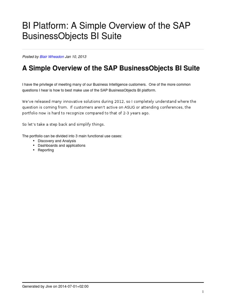 A Simple Overview of The Sap Businessobjects Bi Suite | PDF | Business ...