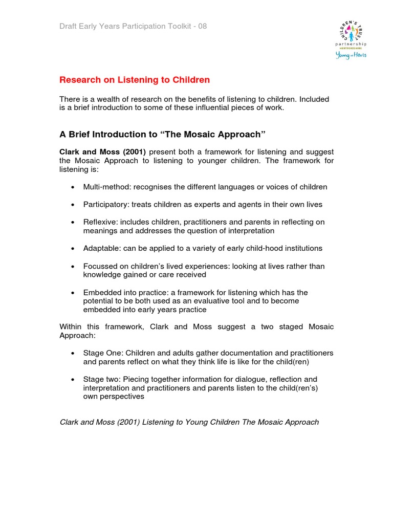 Research On Listening To Children: A Brief Introduction To "The Mosaic ...