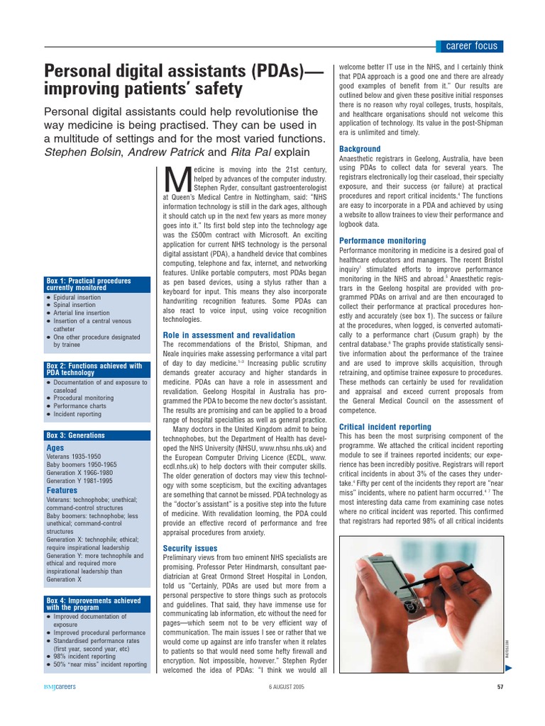 Personal Digital Assistants (Pdas) - Improving Patients' Safety | PDF ...