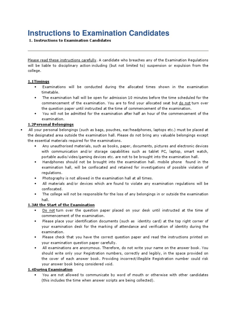 Examination Instructions for Candidates | PDF | Identity Document ...